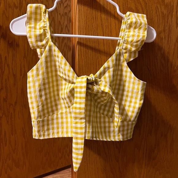 SHEIN | Tops | Yellow Gingham Tiefront Crop Top | Poshmark